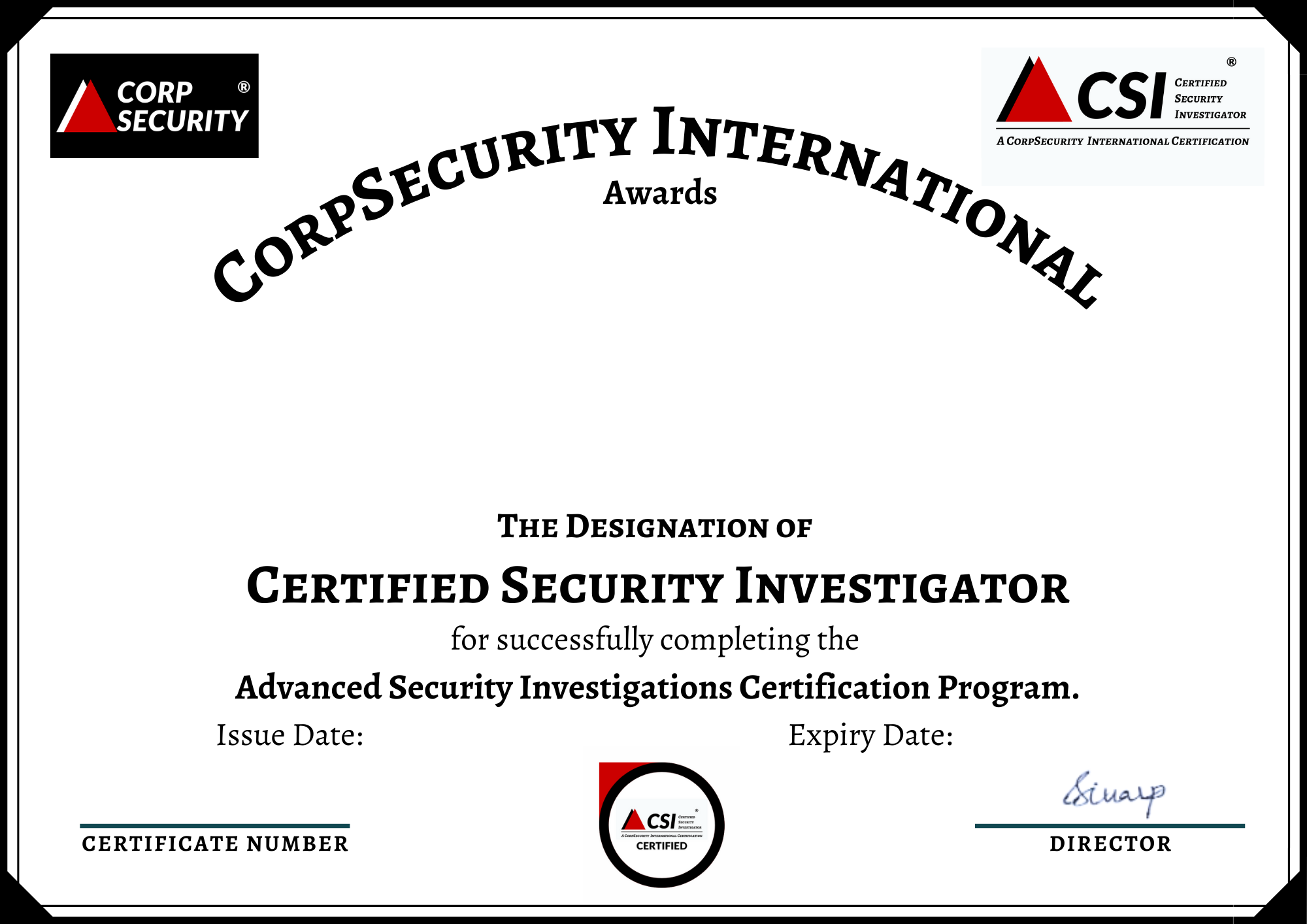 CSI Certification Template – CorpSecurity Exam Portal